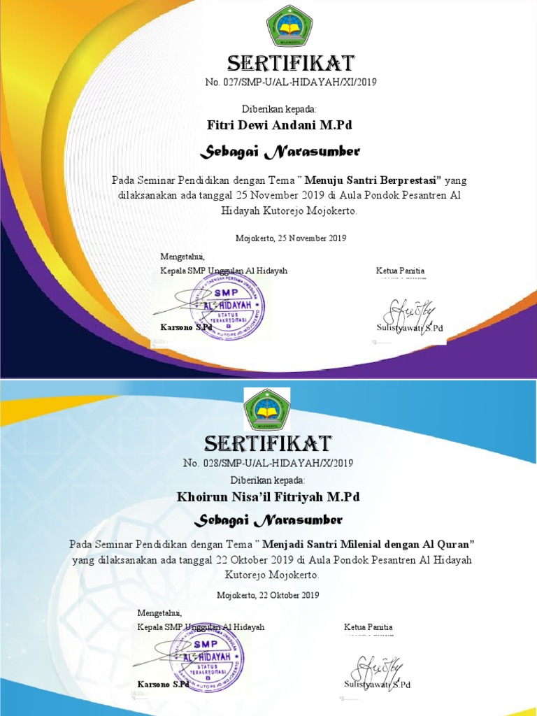 Sertifikat Seminar Pendidikan | PDF