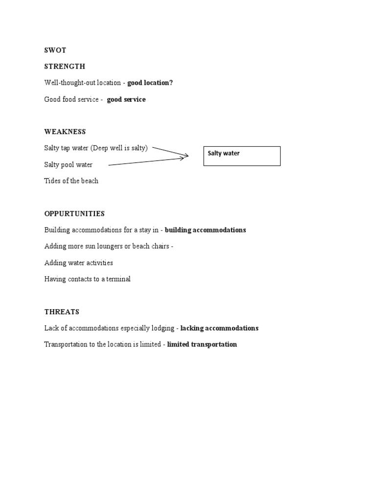 Beach Resort SWOT Analysis Summary | PDF