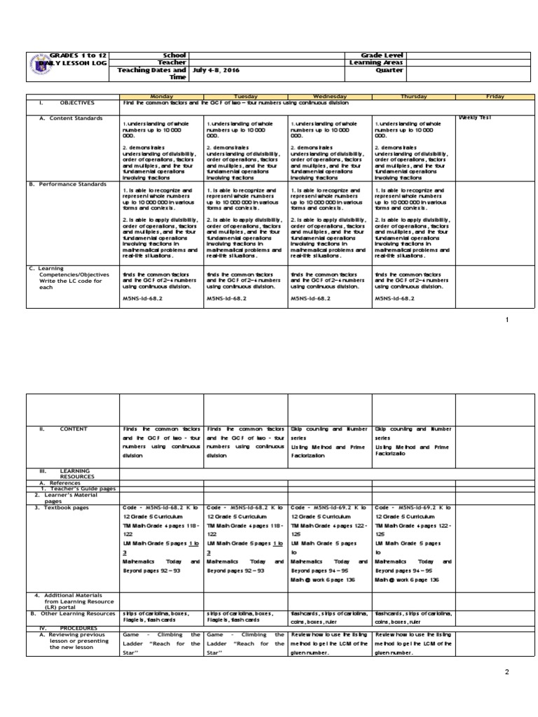 Grade 5 Mathematics DLL Whole Year Grade 5 | PDF | Flashcard | Arithmetic