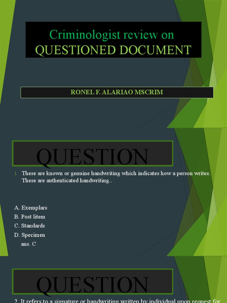 Criminology: Questioned Document Review | PDF | Signature | Forgery