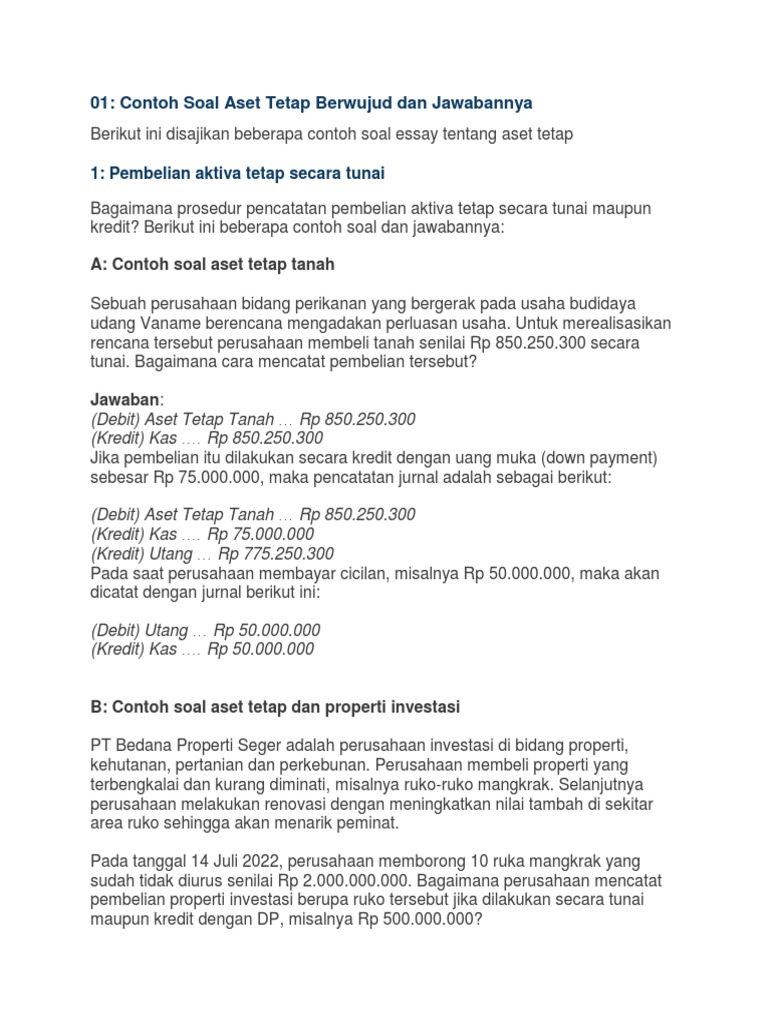 Contoh Soal Aset Tetap | PDF | Bisnis | Pengelolaan Keuangan & Uang