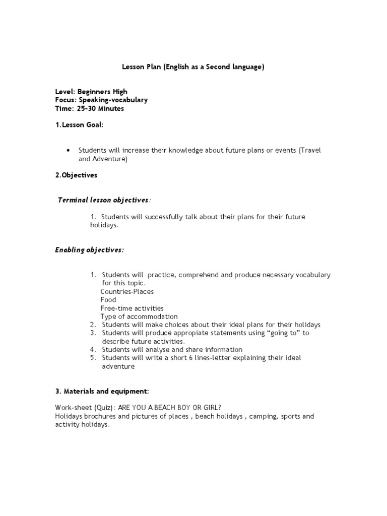 Two Lesson Plans For Beginners | PDF | Lesson Plan | Linguistics