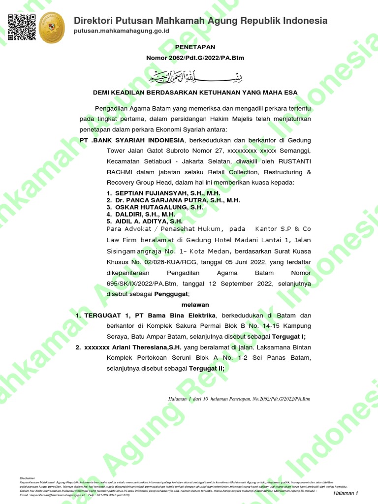 Putusan 2062 PDT.G 2022 Pa - BTM 20230115093332 | PDF
