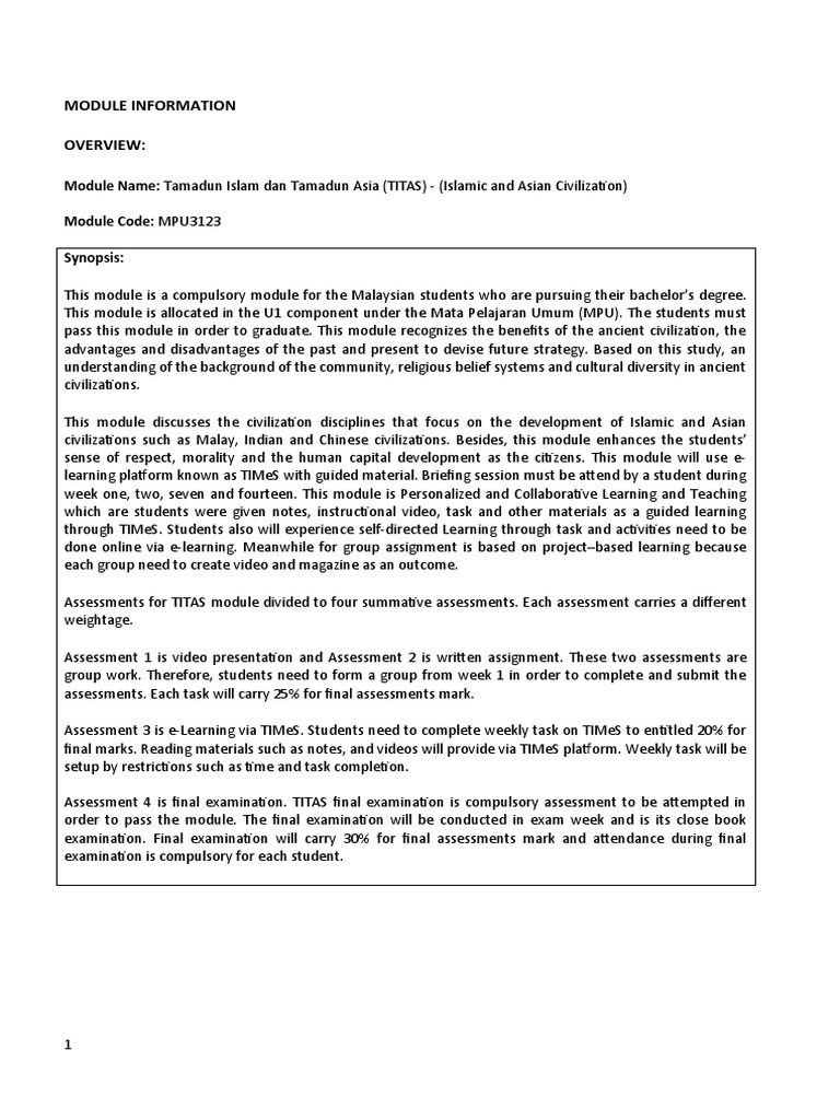 MI TITAS MPU3123 Jan 2022 Short Semester | PDF