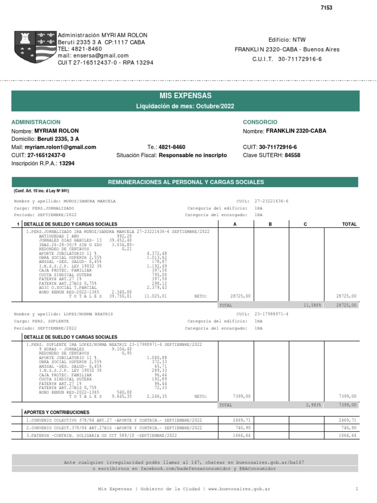 Liquidación Expensas Octubre 2022 | PDF