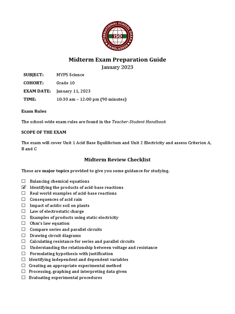 Grade 10 Midterm Checklist | PDF