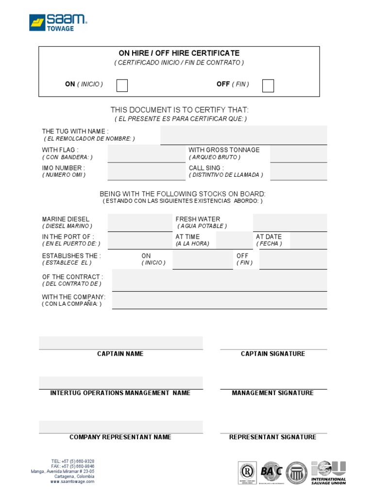 Off On Hire Form | PDF