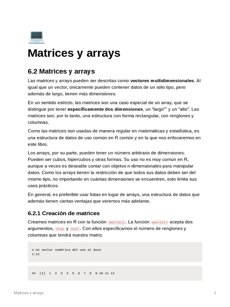 Matrices y Arrays | PDF | Estructura de datos de matriz | Matriz (Matemáticas)