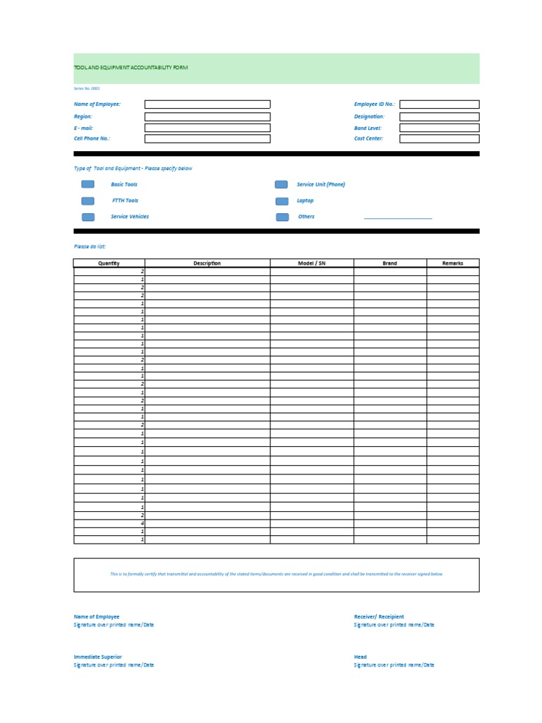 Tools Accountability Form To Return SAMPLE | PDF