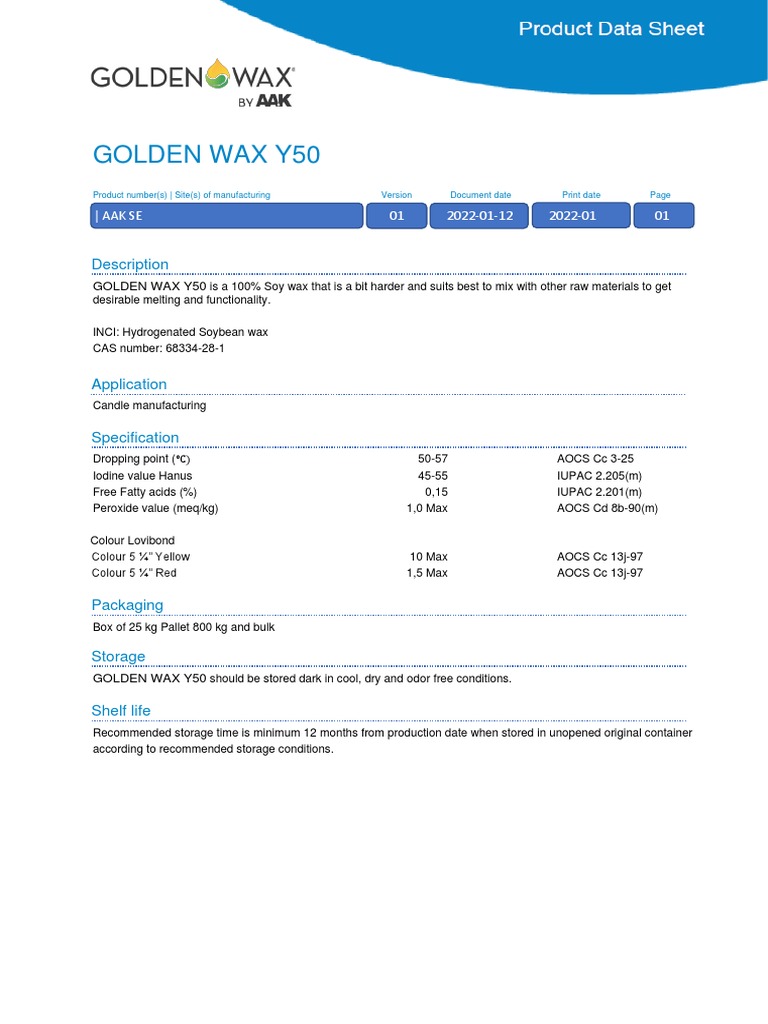 Golden Wax Y50 Specifications | PDF