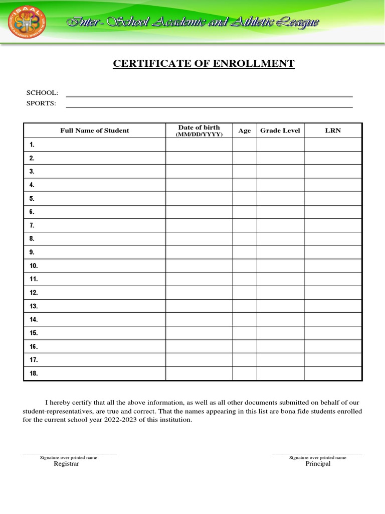 Certificate of Enrollment | PDF