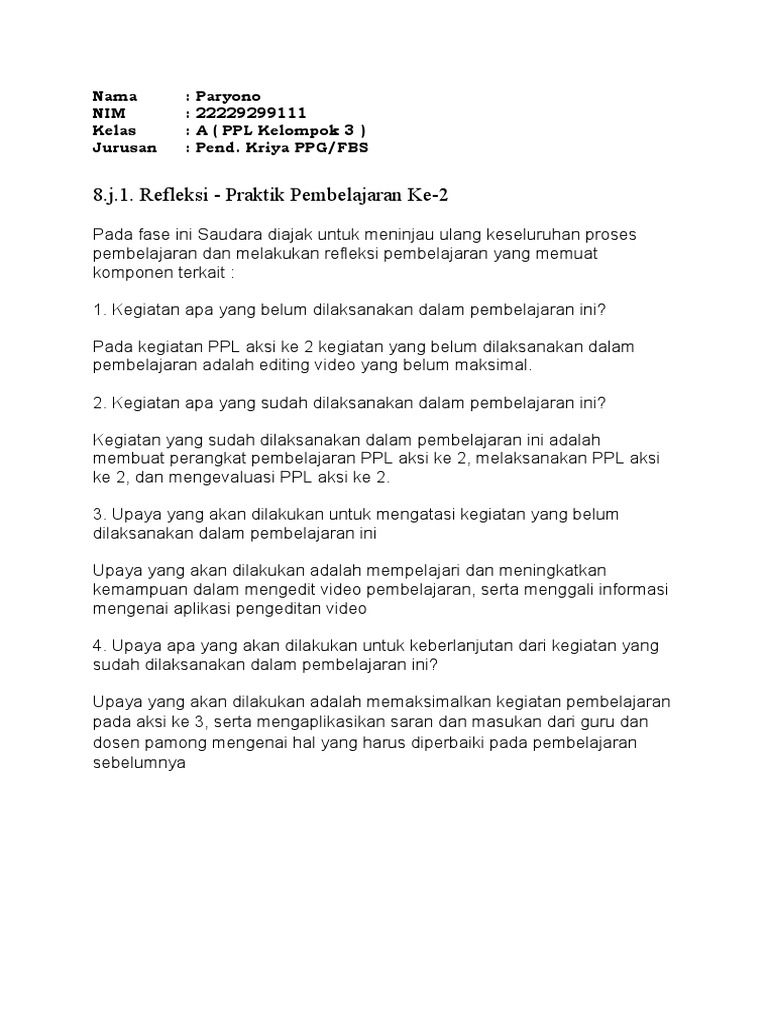 Refleksi PPL 2 | PDF | Bisnis