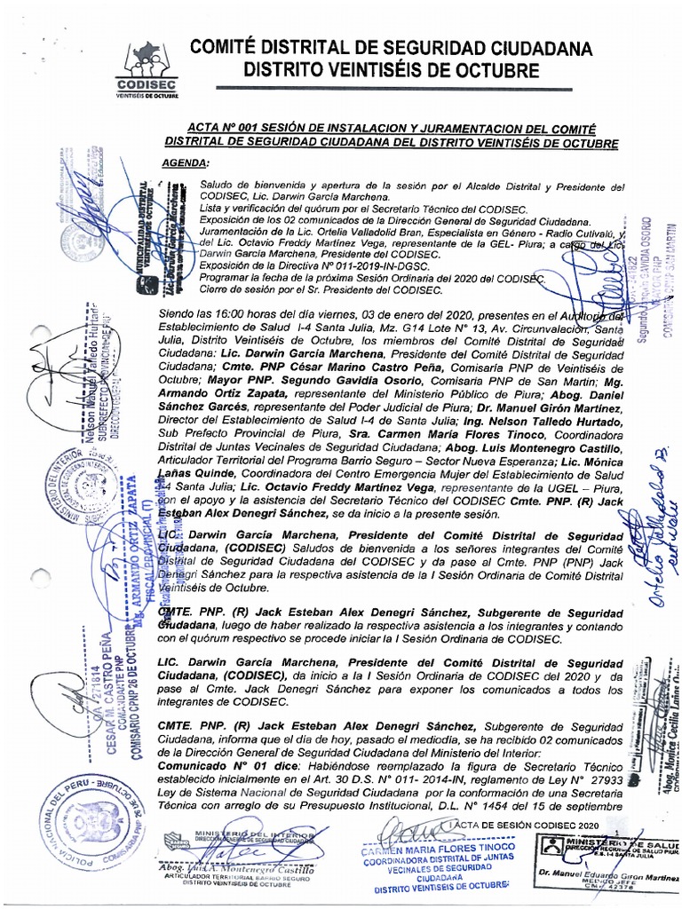 Acta n001 de Instalación y Juramentación Del Codisec | PDF