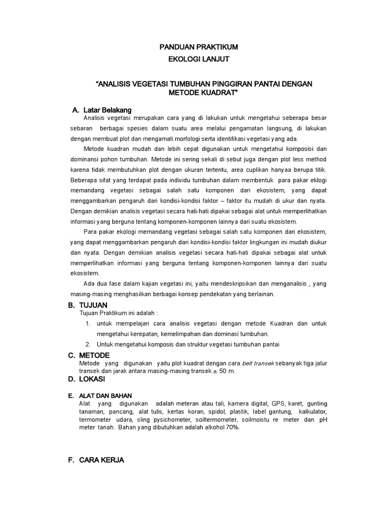 Panduan Praktikum Ekologi | PDF