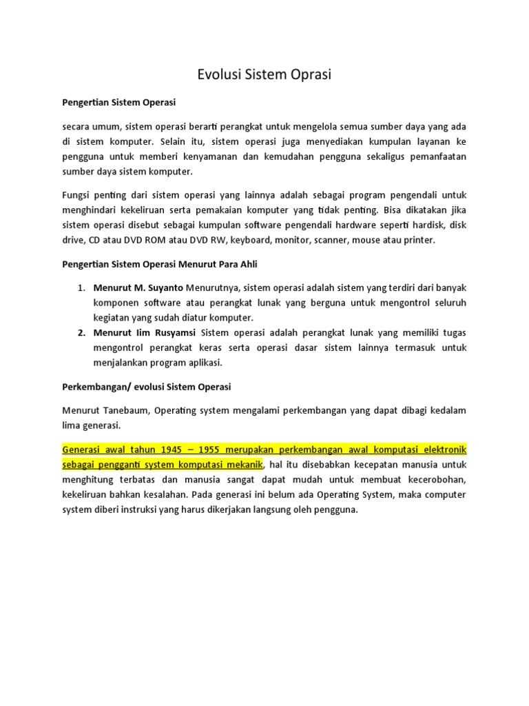 Evolusi Sistem Oprasi | PDF