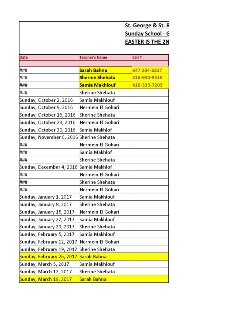 STGR GR2 Sunday School Schedule - 2016 - 17 | PDF | Easter | Mary ...
