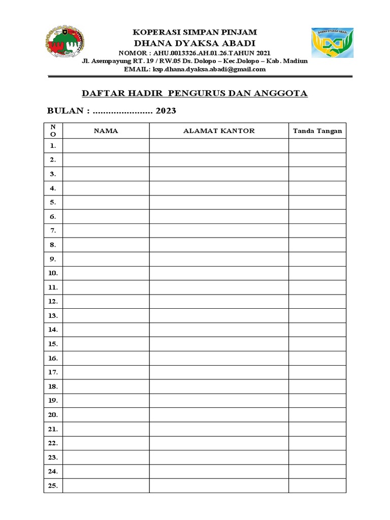 Daftar Hadir Paguyuban | PDF