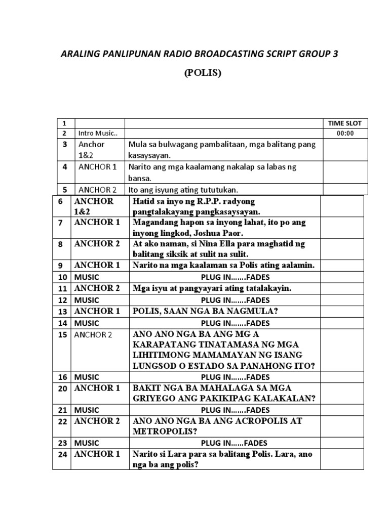 Araling Panlipunan TV Broadcasting Script Group 3 | PDF