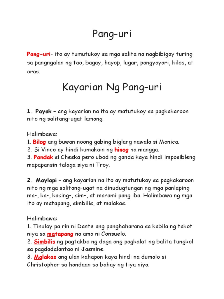Kayarian NG Pang Uri | PDF