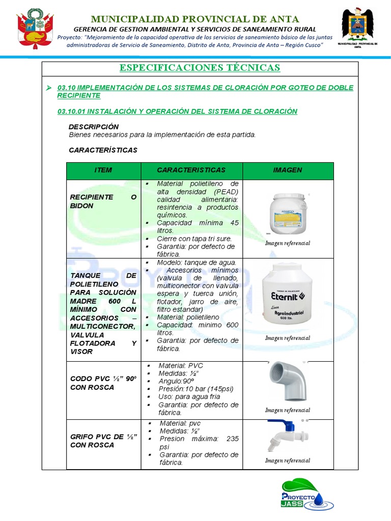 Especificaciones Tec. Jass | PDF | Saneamiento | Materiales