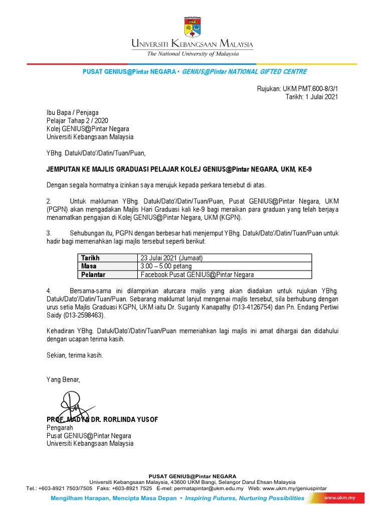 Surat Jemputan Majlis Graduasi | PDF