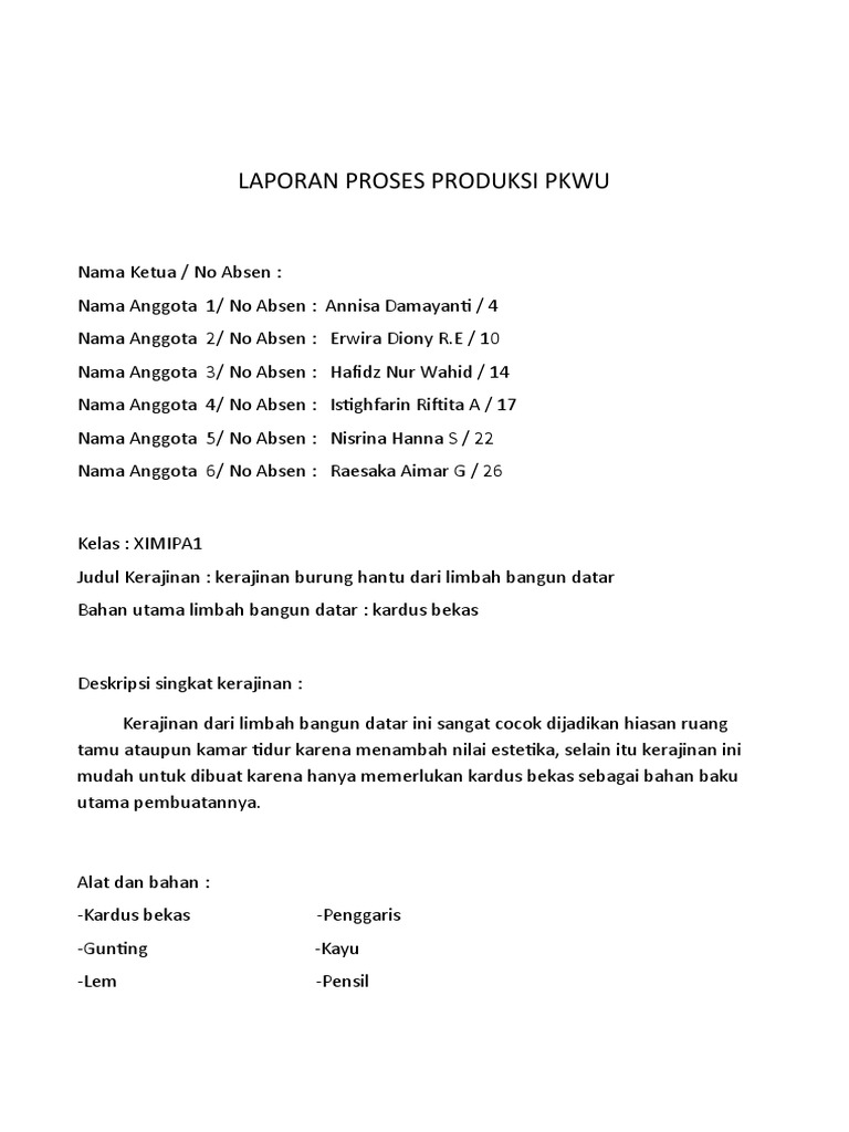 Laporan Proses Produksi Pkwu | PDF