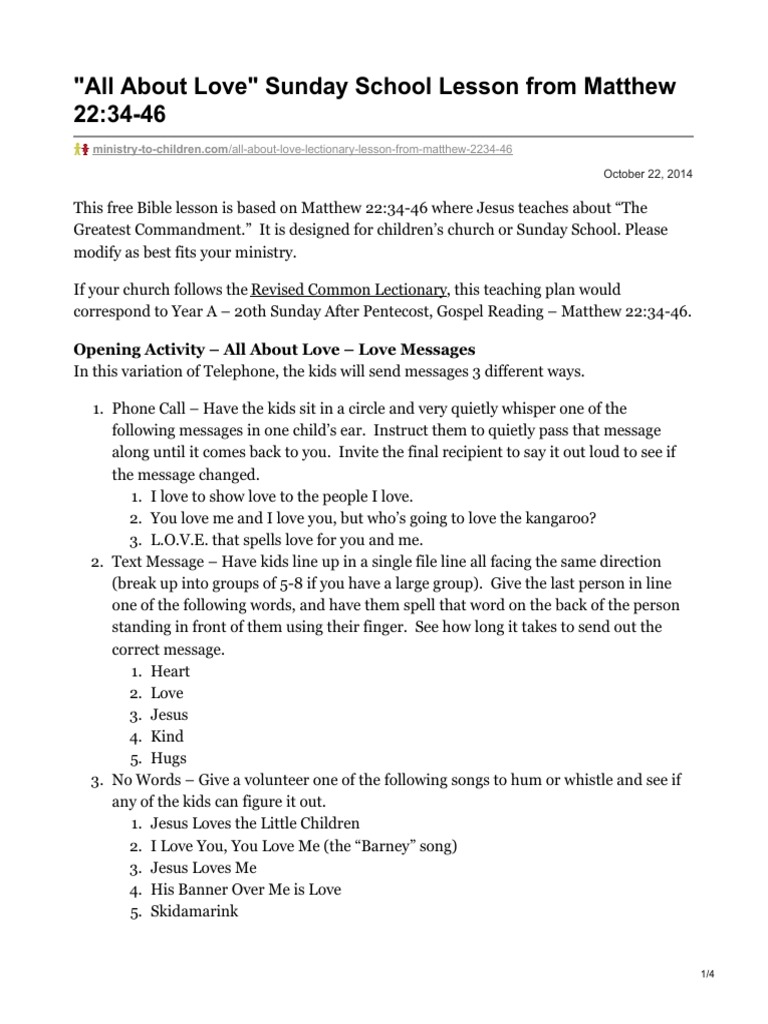 All About Love Sunday School Lesson | PDF | Jesus | Gospel Of Matthew