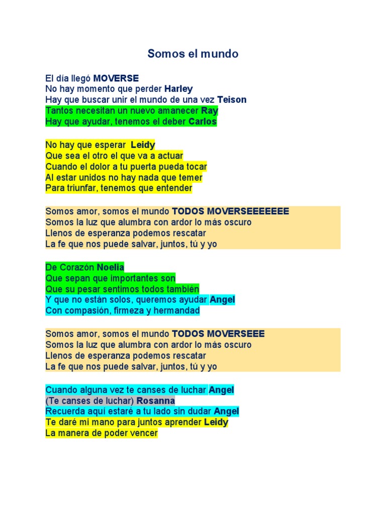 Canción Somos El Mundo | PDF