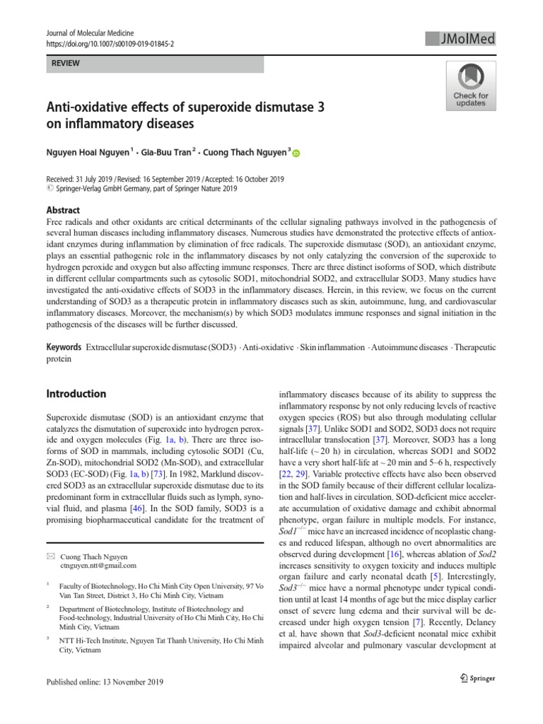 Anti-Oxidative Effects of Superoxide Dismutase 3 On Inflammatory ...