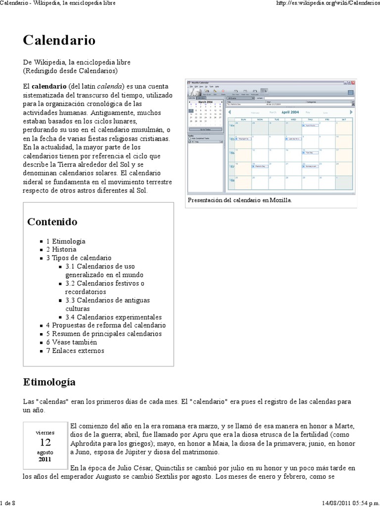 Calendario - Wikipedia, La Enciclopedia Libre | PDF