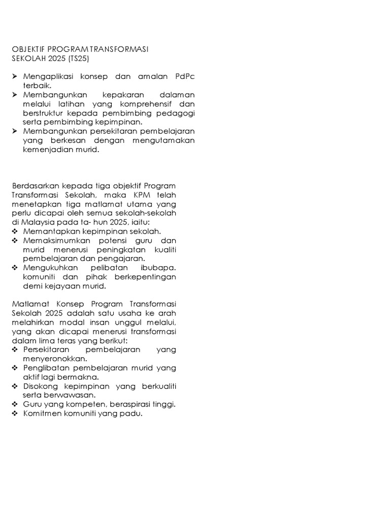 Berdasarkan Kepada Tiga Objektif Program Transformasi Sekolah | PDF