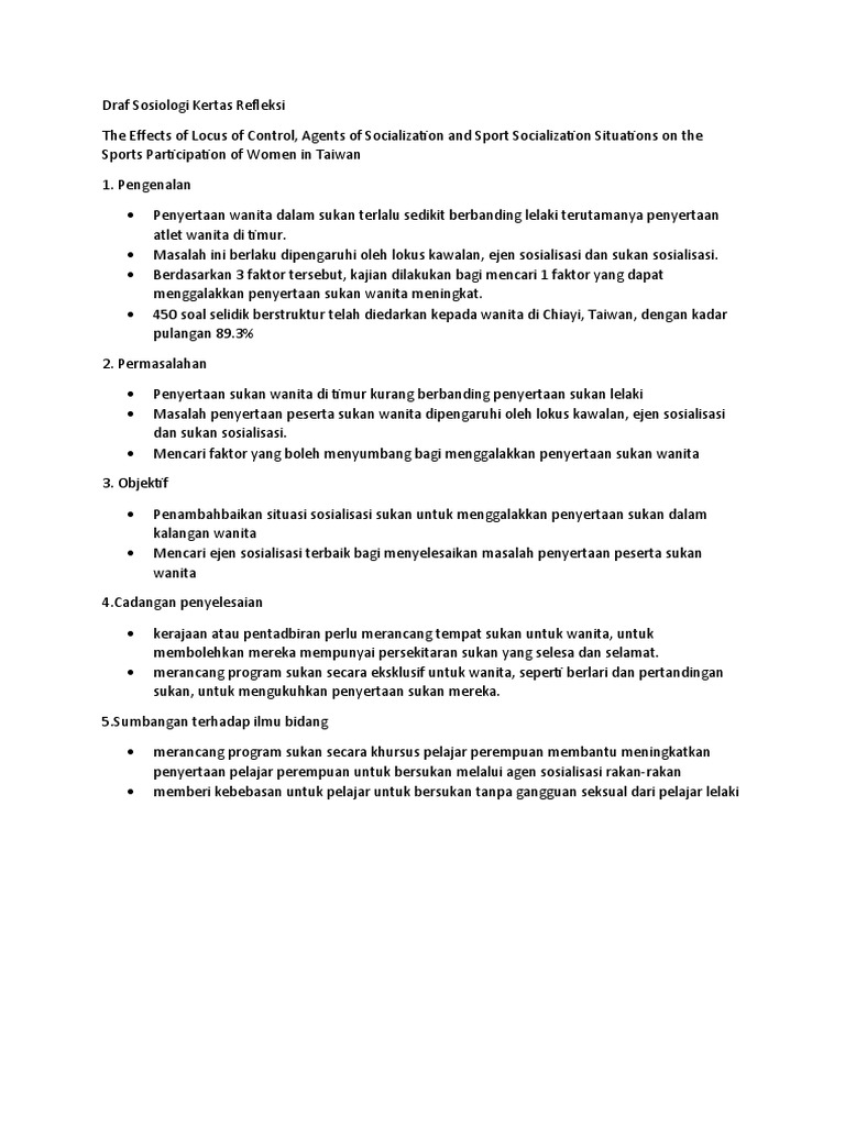 Draf Sosiologi Kertas Refleksi Hamizan | PDF