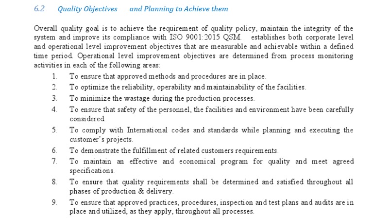 Quality Objective | PDF