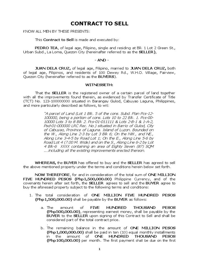 Contract To Sell Real Property | PDF | Taxes | Prices