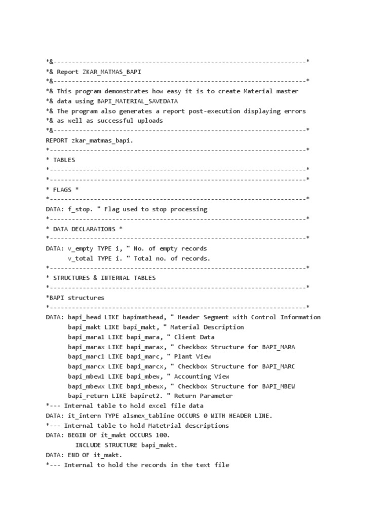 MM01 Upload Using BAPI | PDF | Microsoft Excel | Parameter (Computer ... MM01 Upload Using BAPI | PDF | Microsoft Excel | Parameter (Computer ...