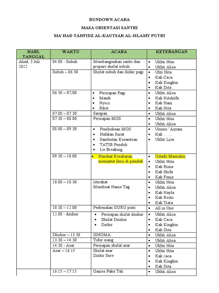 Rundown Acara Mos | PDF Rundown Acara Mos | PDF