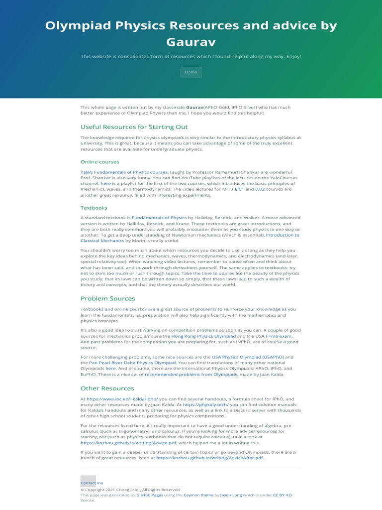 Olympiad Physics Resources and Advice by Gaurav - Chirag Falor | PDF ...