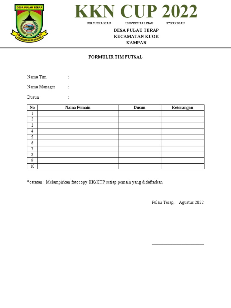 Formulir Team Futsal | PDF