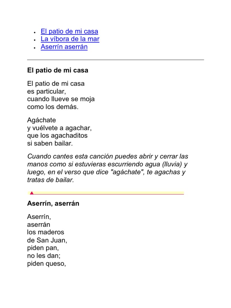 Letra y Rimas de "El Patio de Mi Casa" | PDF