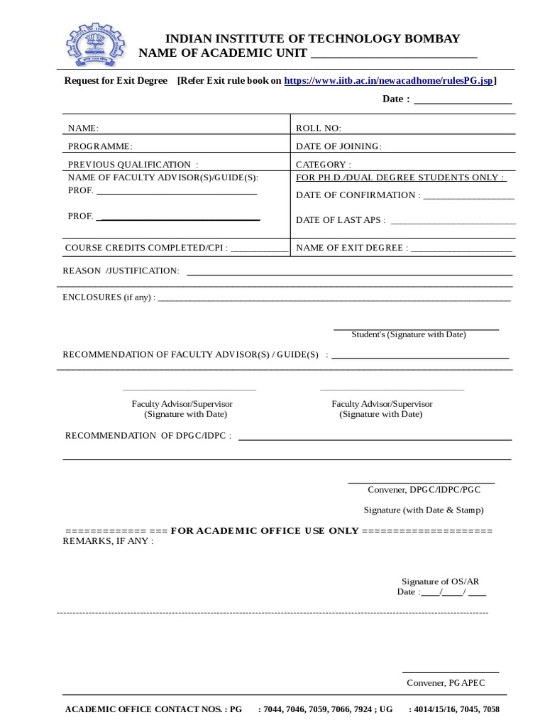 Exit Degree Form | PDF | Academic Degree | Qualifications