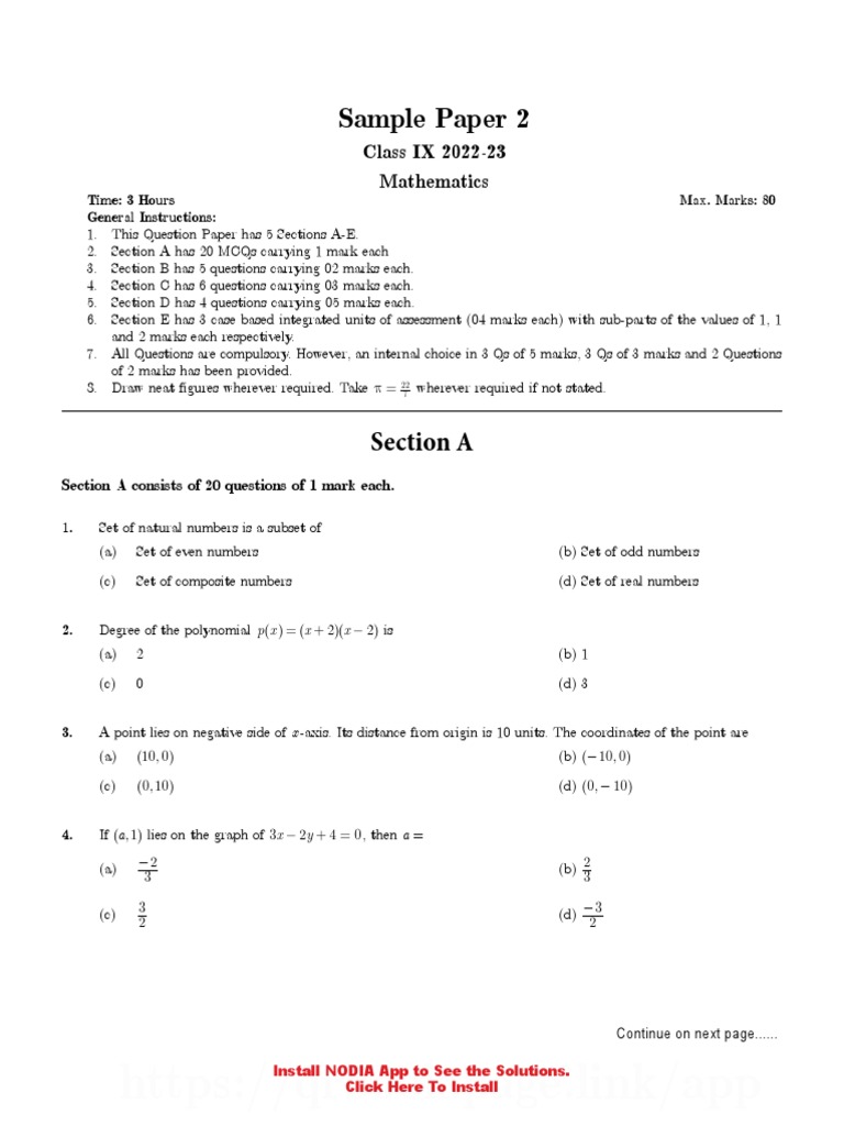 MA Sample Paper 2 Unsolved | Download Free PDF | Area | Triangle