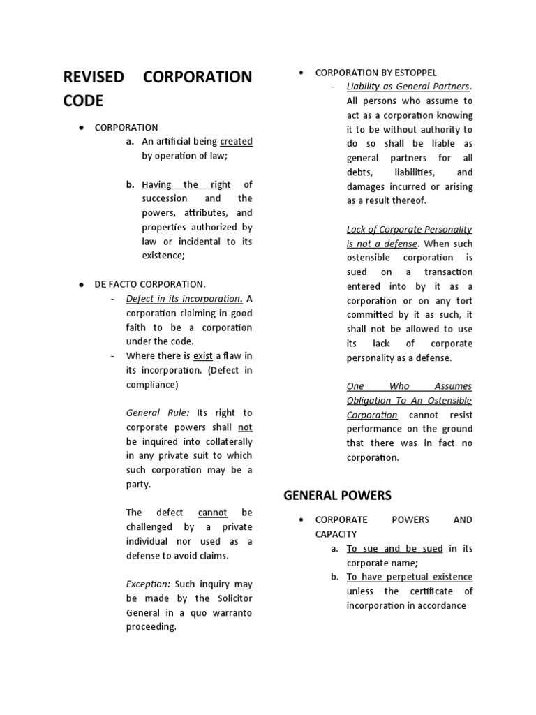 Revised Corporation Code | PDF | Corporations | Legal Liability