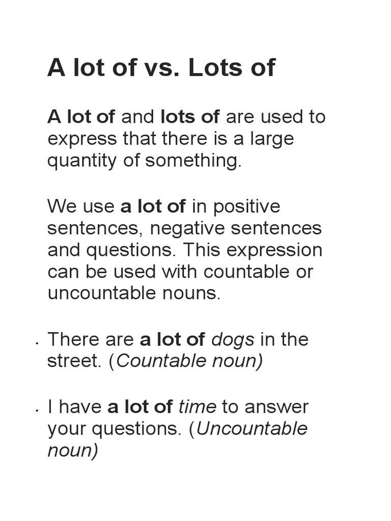 A Lot of vs. Lots of: Usage Guide | PDF