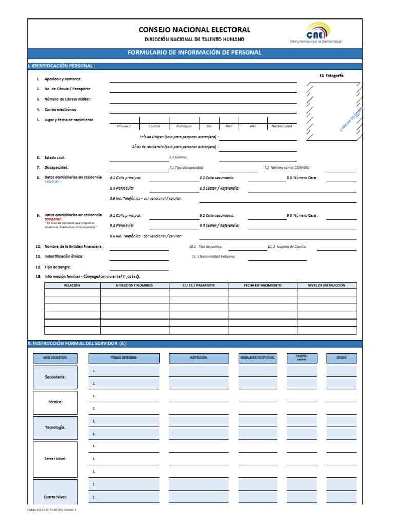 Formulario de Información Personal FO-01 | PDF