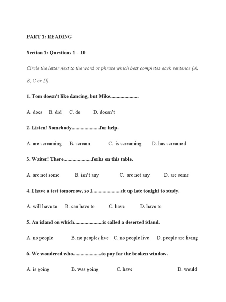 English Test Age 18 | PDF