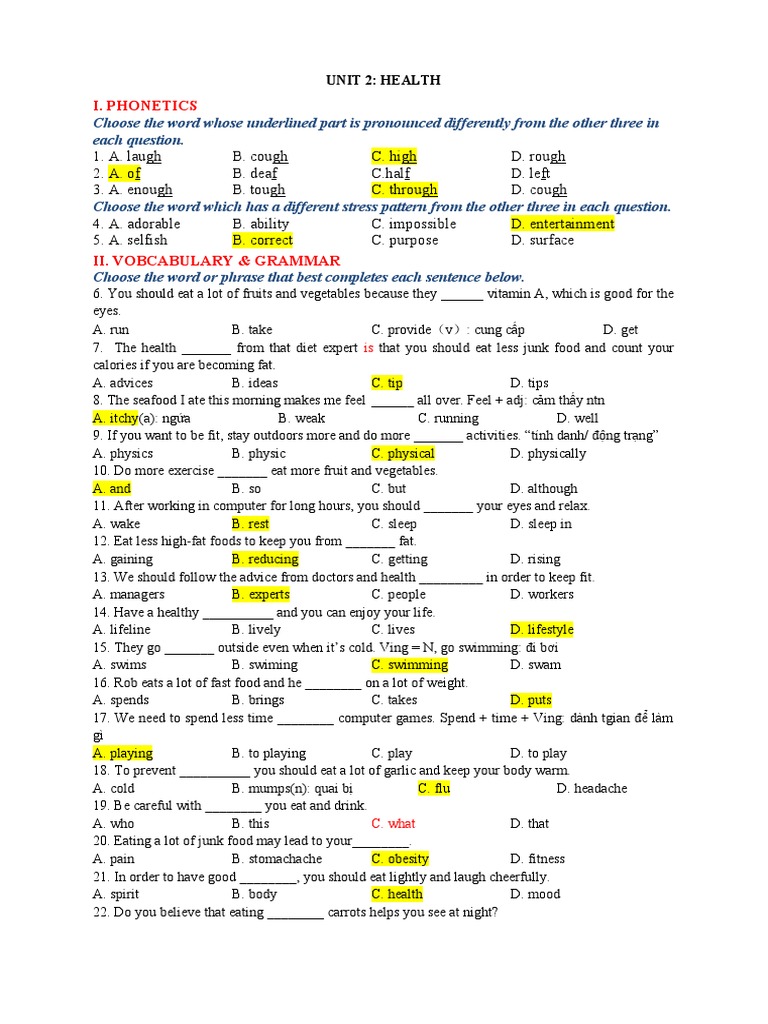 UNIT 2 Health Grade 7 | PDF | Common Cold | Health Sciences