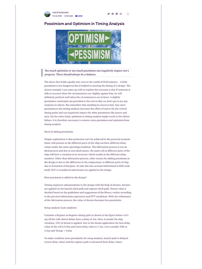 Pessimism and Optimism in Timing Analysis - by ANKIT MAHAJAN - Medium | PDF | Optimism | Pessimism