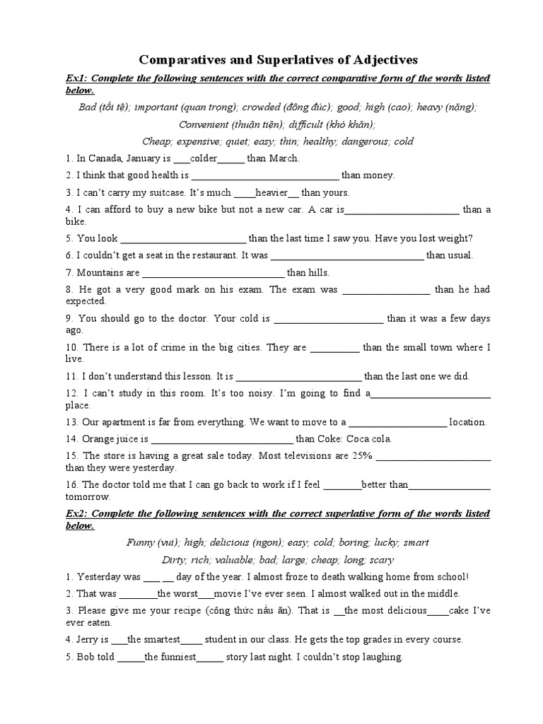 Comparatives and Superlatives of Adjectives | PDF