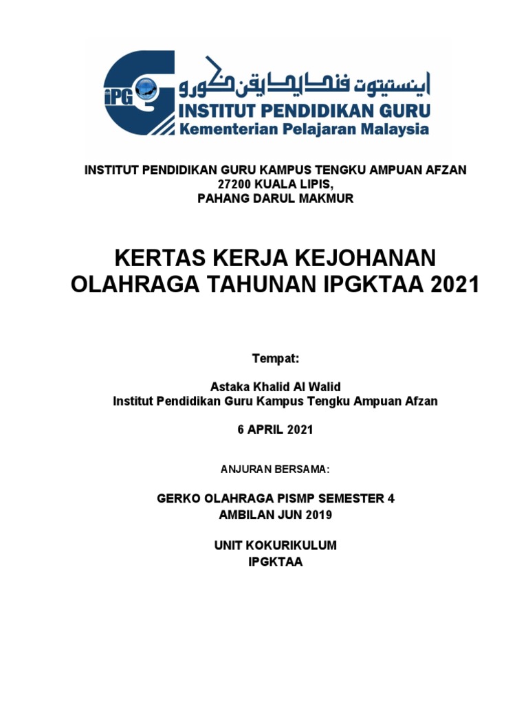 Kejohanan Olahraga Tahunan IPGKTAA 2021 | PDF