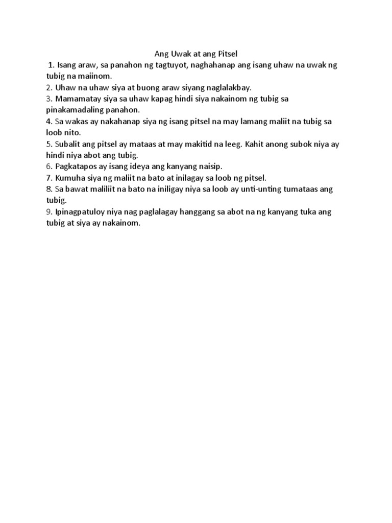 Ang Uwak at Ang Pitsel | PDF